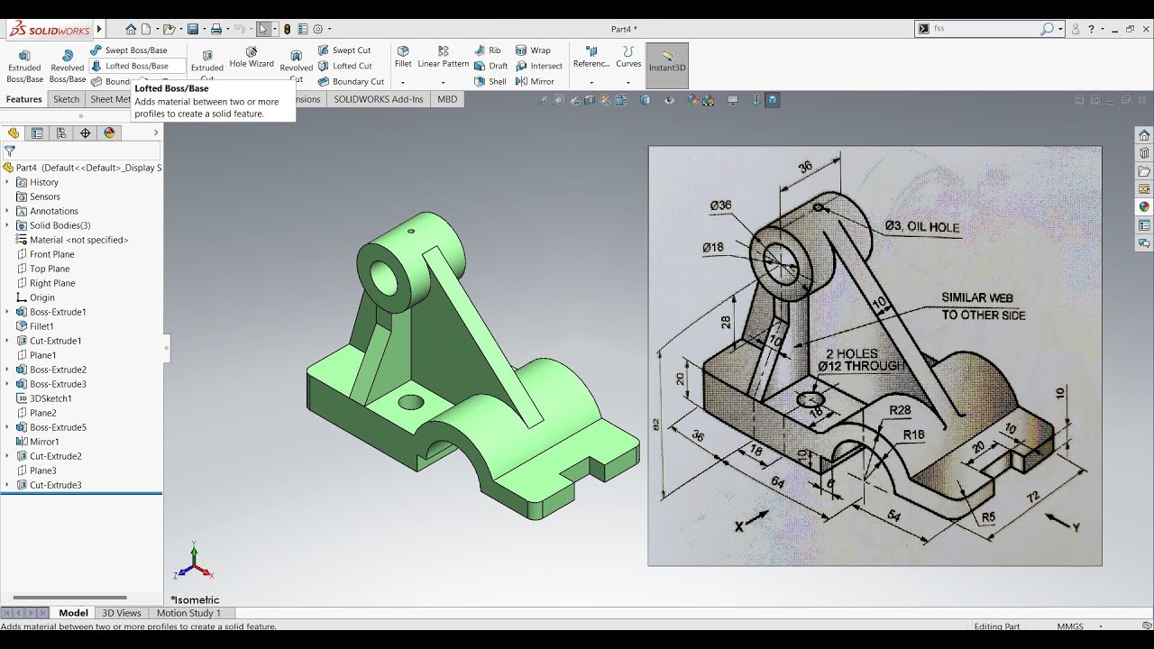 SolidWorks Basics Tutorial - Part Modelling_Exercise_3 - YouTube