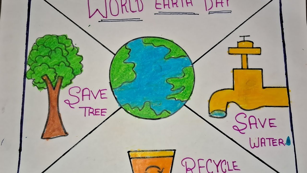 How To Draw World || EARTH DAY POSTER DRAWING || EARTH DAY DRAWING ...