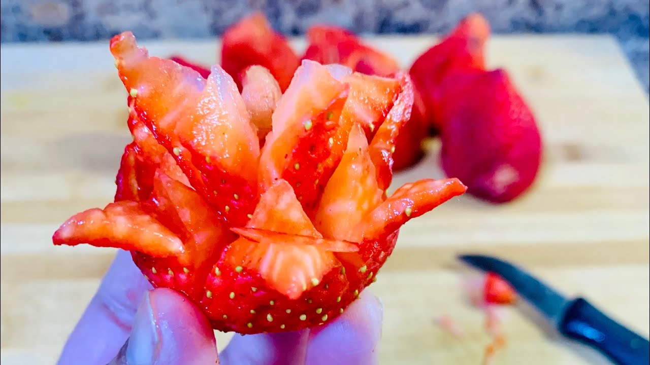 How to make flower with strawberry _ easy fruit carving - YouTube
