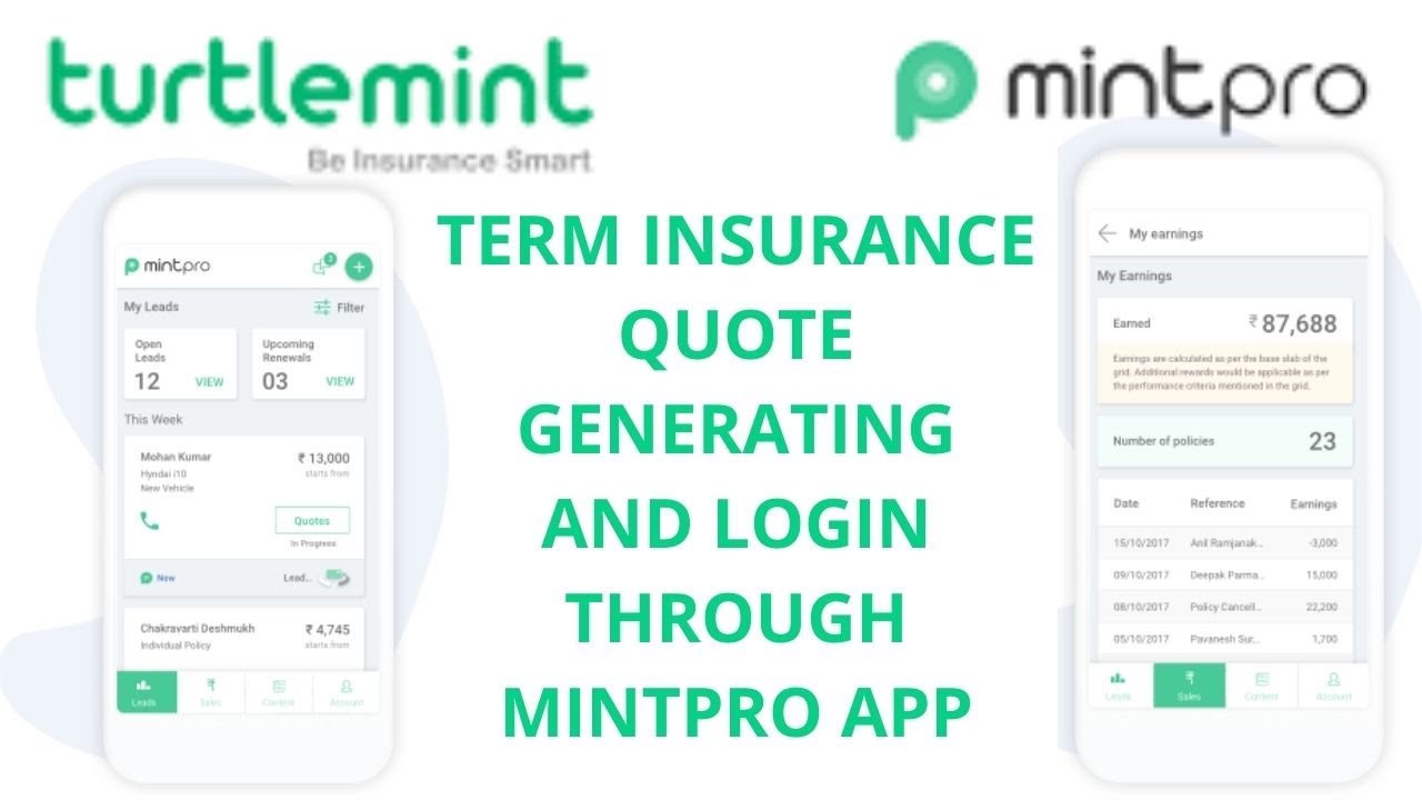 TERM PLAN QUOTE AND LOGIN PROCESS OF TURTLEMINT THROUGH MINT PRO APP ...