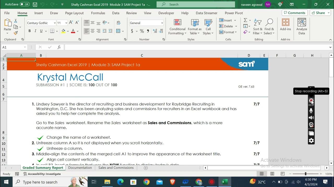 Shelly Cashman Excel 2019 | Module 3 SAM Project 1a | Raybridge ...