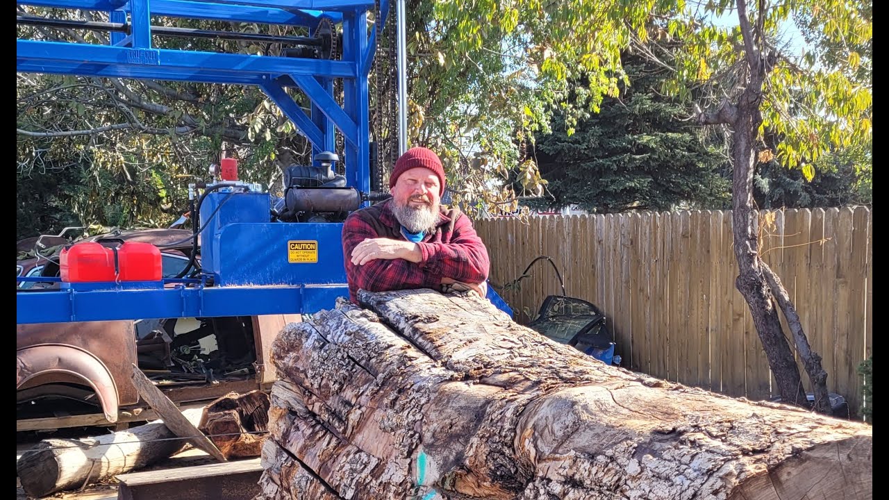 Sawmilling a mystery Catalpa Log with our Tru Cut Sawmill - YouTube