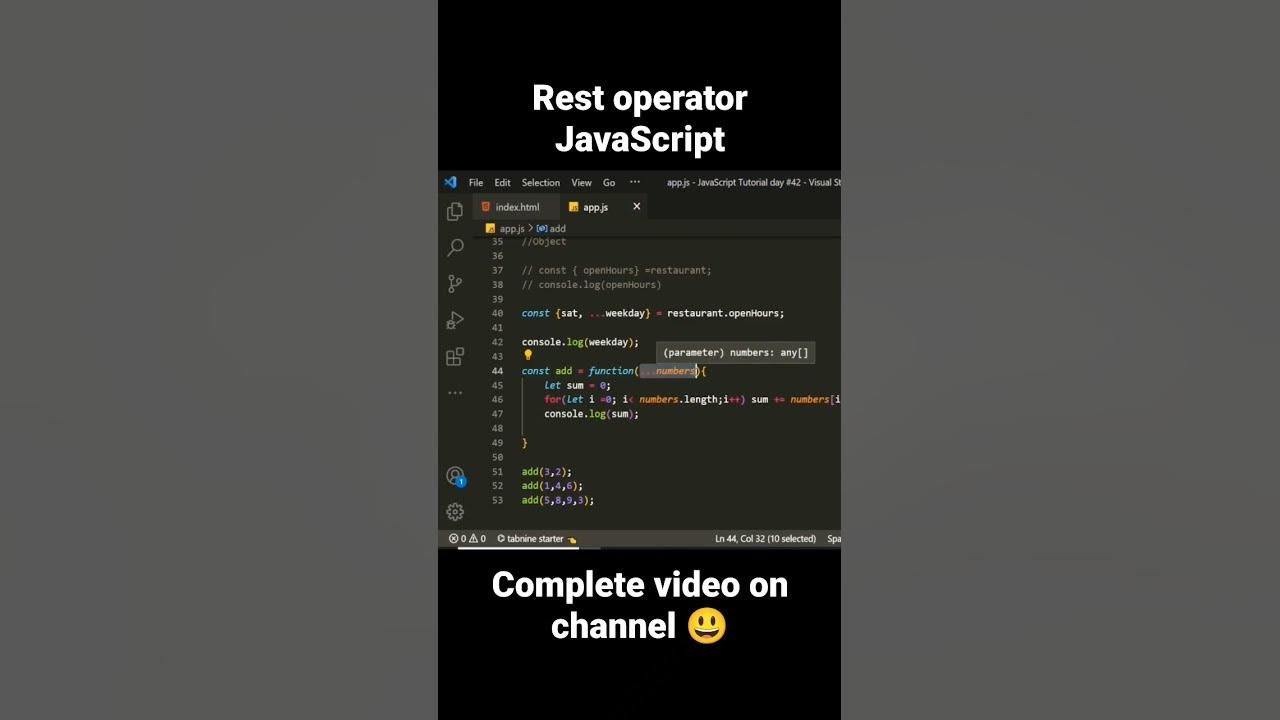 Rest Operator In Javascript Reels Youtubeshorts Javascripttutorial Viral Javascript