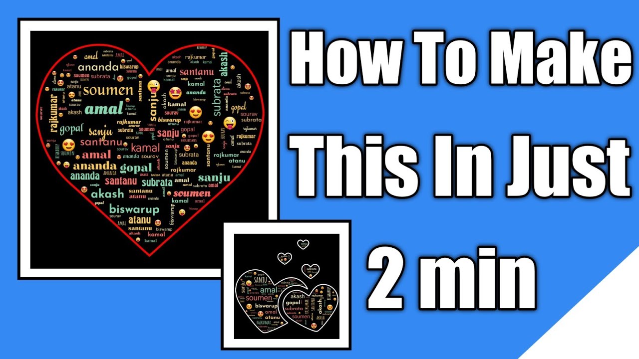 How to make love name post || All friends name in a heart shape || word ...