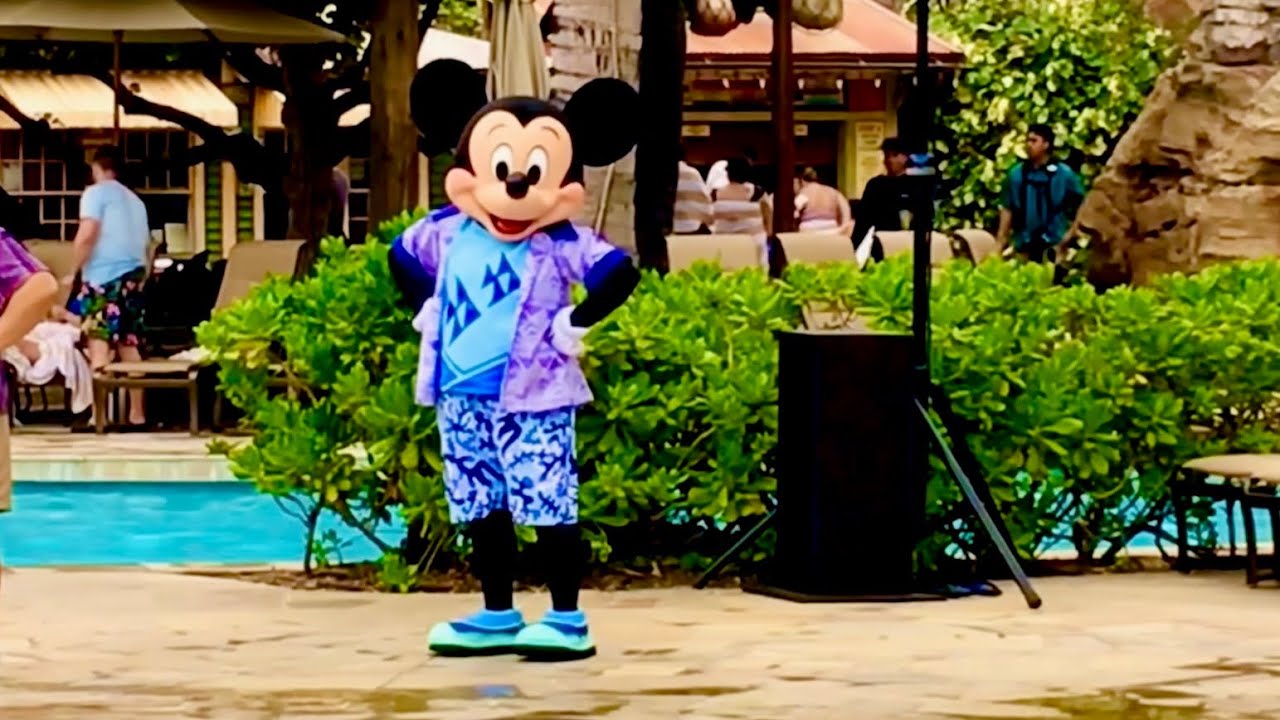 Mickey Mouse is dancing “Aloha” dance at Disney Aulani resort in Hawaii ...