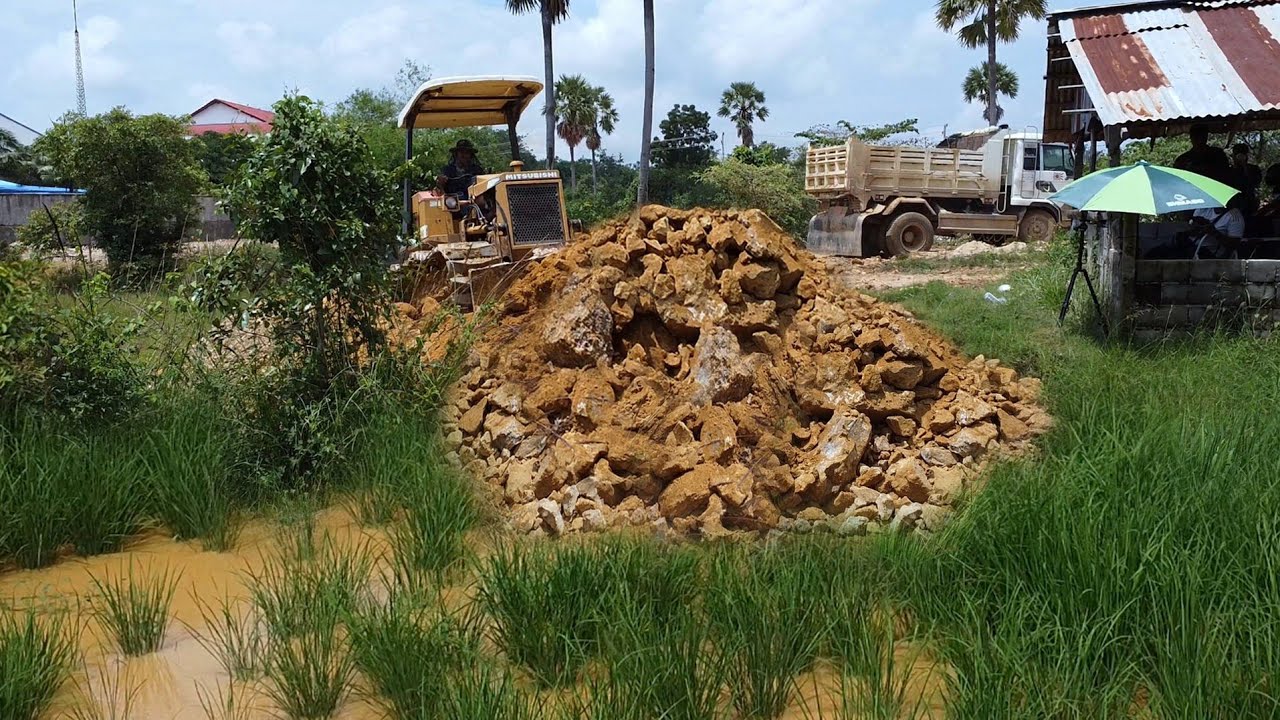 Starting A new Project Filling Rice Field!! Mini Dozer Pushing Soil ...