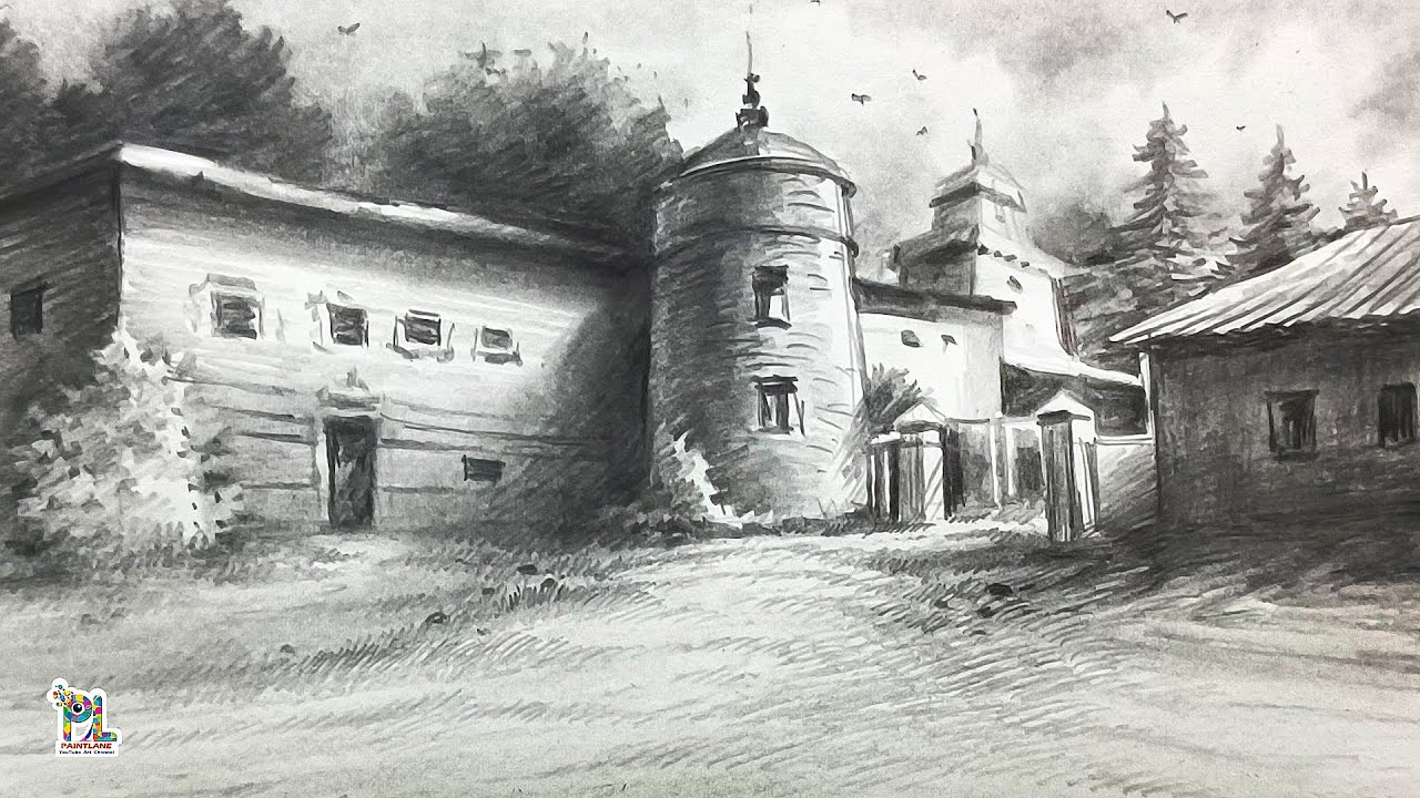 How to draw Old Beautiful Street Scenery Art - YouTube