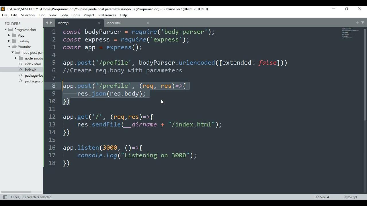 NodeJS - Parse parameters in POST request with body-parser and Express - YouTube