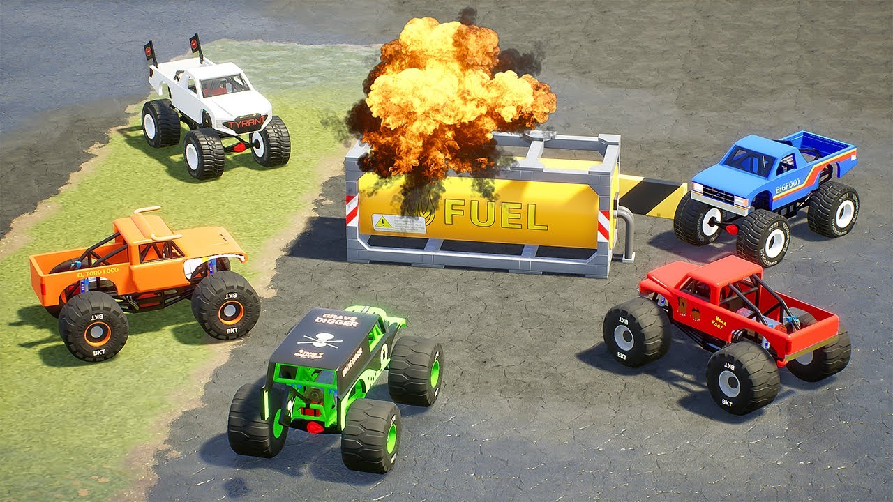Lego Monster Trucks vs Propane Tank - Brick Rigs - YouTube
