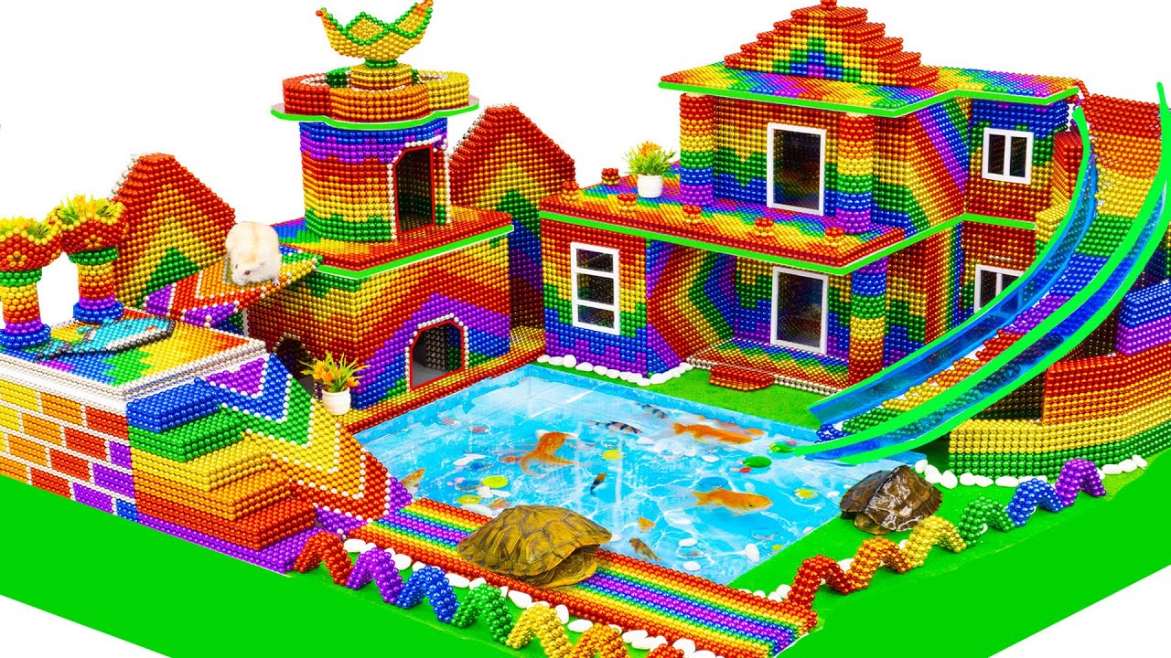 Magnet Challenge - Build Villa Has Swimming Pool & Water Slide From ...