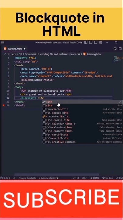 Webdevelopment Shorts Html Css Blockquote In Html Youtube