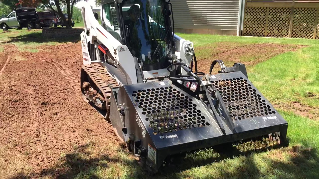 Lawn prep with the Bobcat 6B Landscape Rake - YouTube