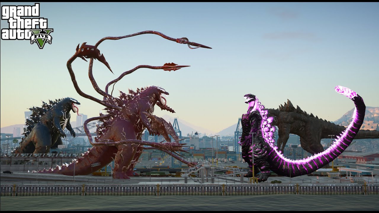 Zilla Big and Shin Godzilla Vs Venom Godzilla Team- GTA V Mods - YouTube