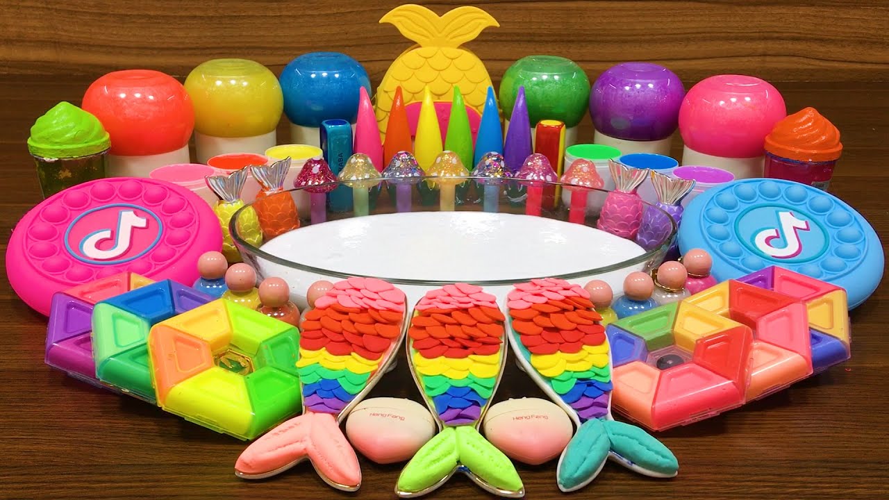 RAINBOW MERMAID!!! Mixing random into GLOSSY slime !!!Satisfying Slime ...