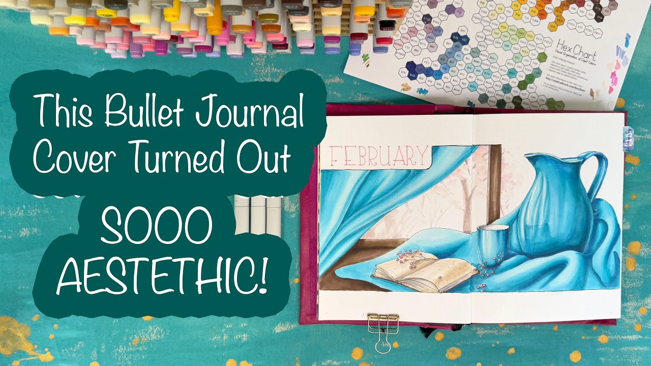February Bullet Journal Cover | Still Life Illustration in Blue & Pink ...