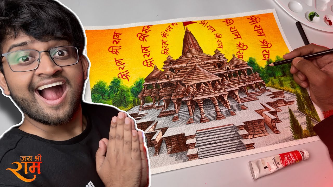 Shree Ram Mandir Drawing, Colouring Tutorial 😍🚩 - YouTube