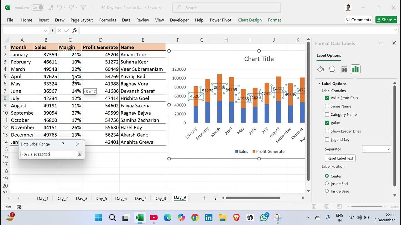 Creating Dynamic Charts in Excel: Chart Range, Data Labels, and Series Change - YouTube
