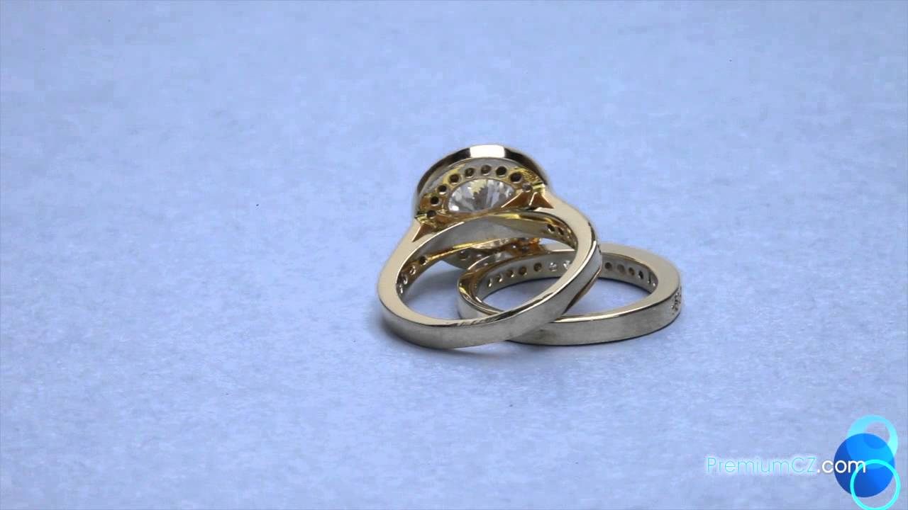 Round Brilliant Cut Premium Grade AAAAA CZ Engagement Ring Set 14-kt ...