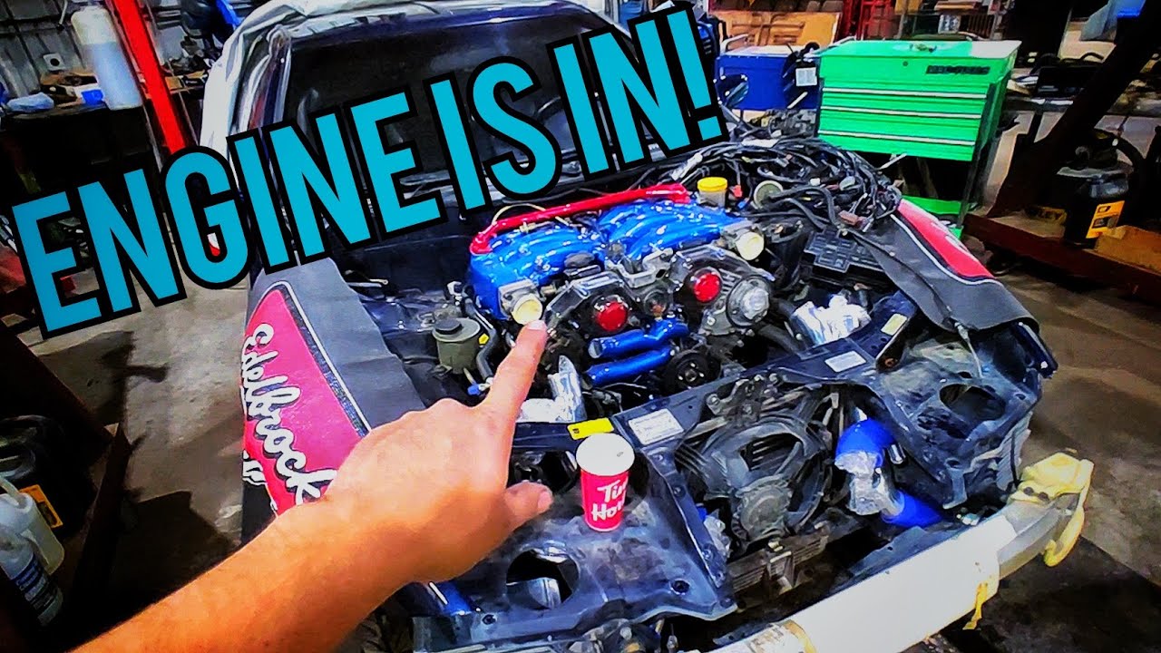 How to TWIN TURBO swap a Nissan 300zx PT.4 ENGINE INSTALL - YouTube