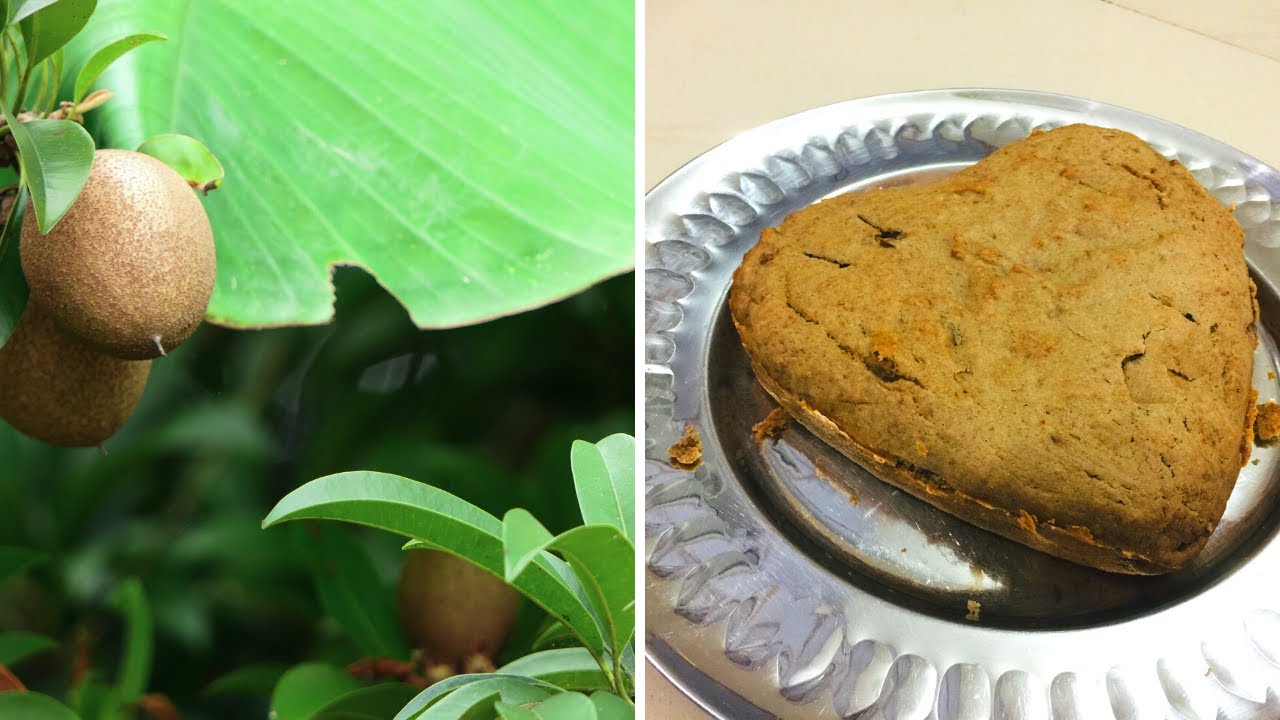 homemade healthy eggless chikoo sapota cake using microwave oven ...