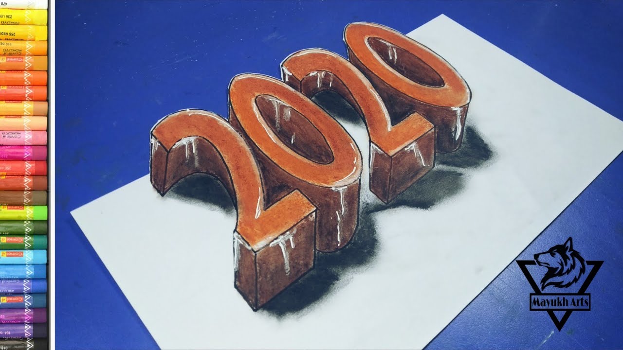 How to draw Happy New Year 2020 | 3d Drawing | How to draw 3d number ...