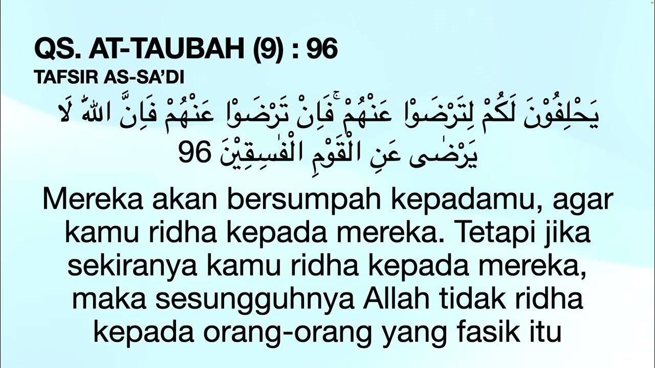704. Tafsir QS. At-Taubah (9) ayat 94-96 (Tafsir As-Sa'di) - YouTube
