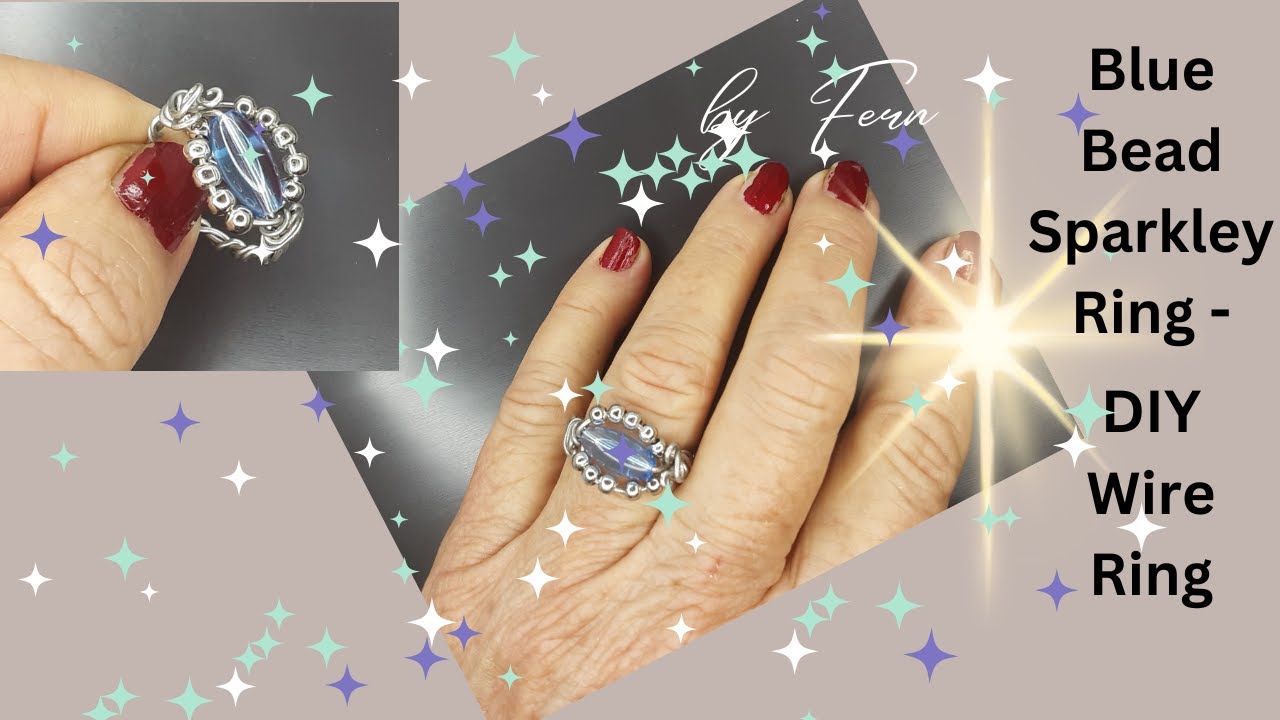 Blue Sparkly Bead Wire wrapped ring, Easy Tutorial, Silver plated wire and Bead ring - Make in 5 ...