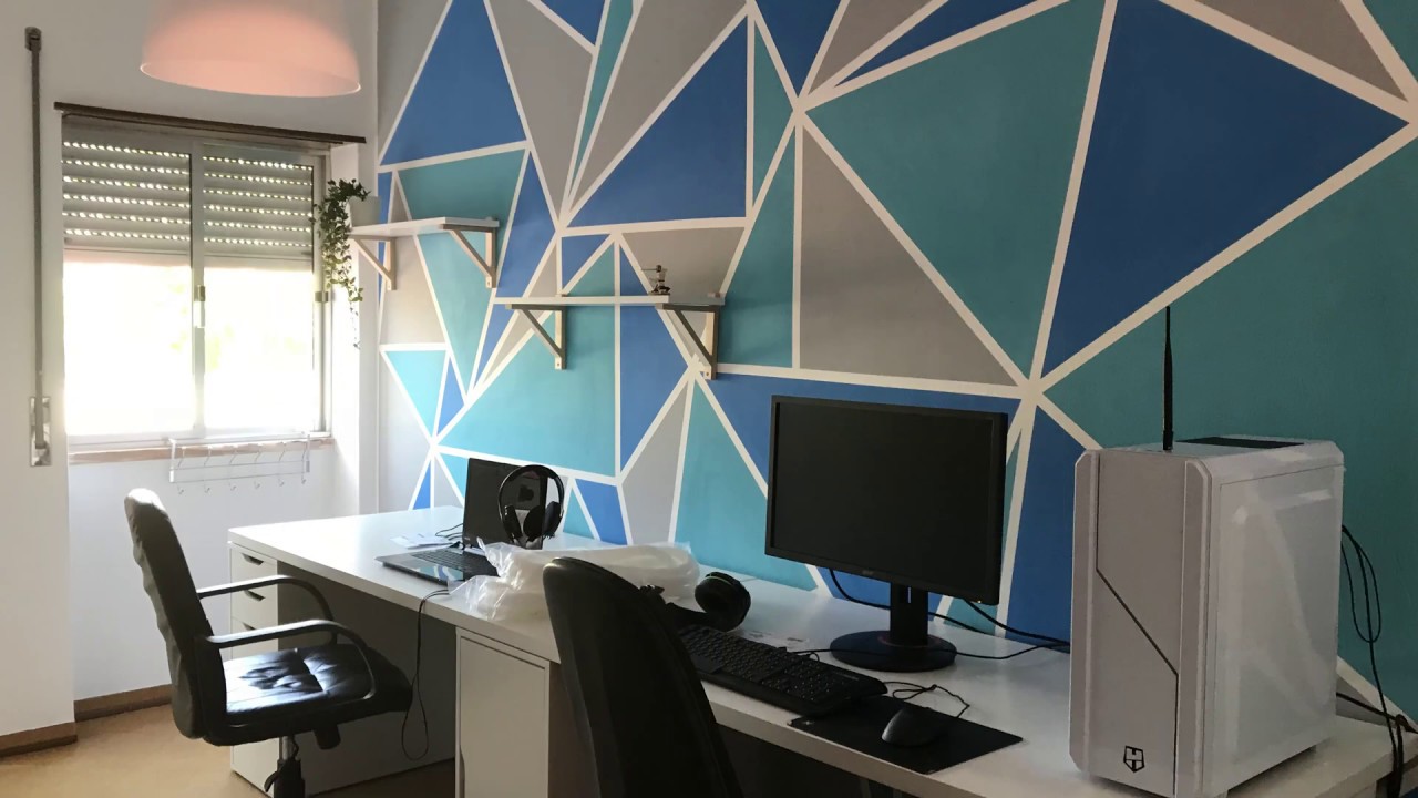 MY GAMING SETUP MAKEOVER ( Geometric wall design ) - YouTube