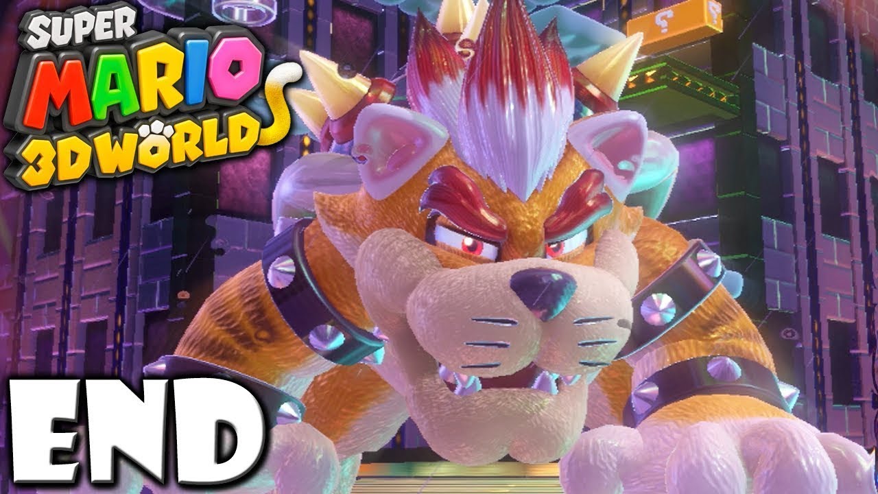 Super Mario 3D World: 2P Co-Op! Meowser Boss Fight ENDING - YouTube