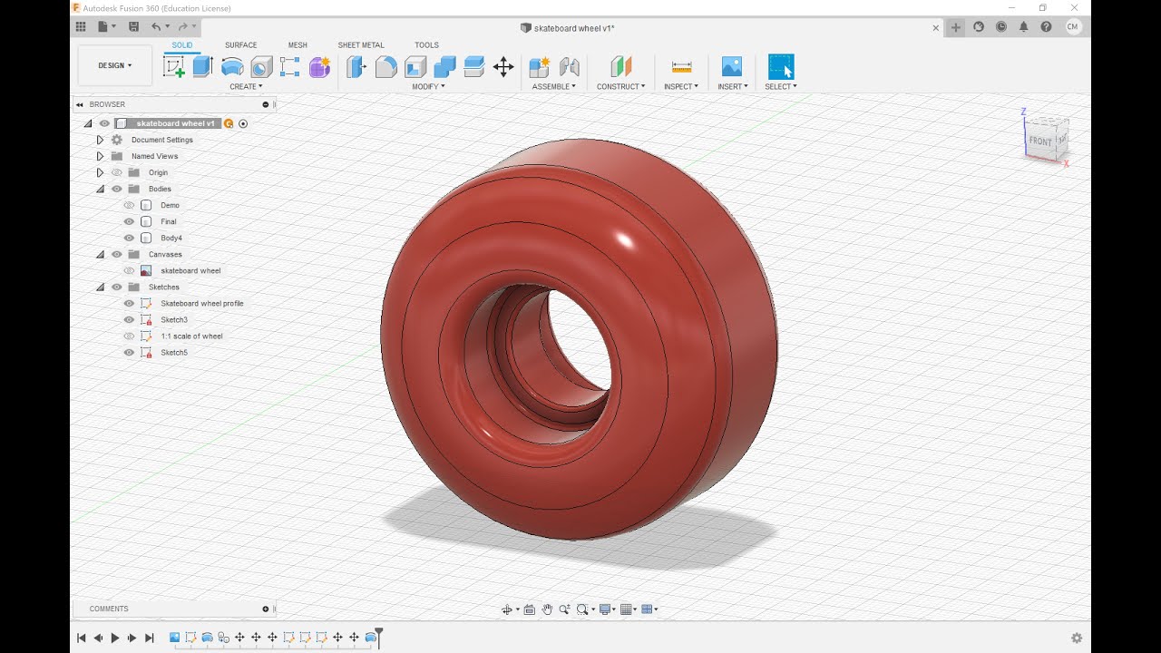 Revolve tool - skateboard wheel - Fusion 360 - YouTube
