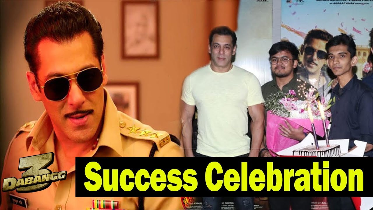 Dabang 3 success celebration salman khan Sonakshi,Saiee with fan - YouTube