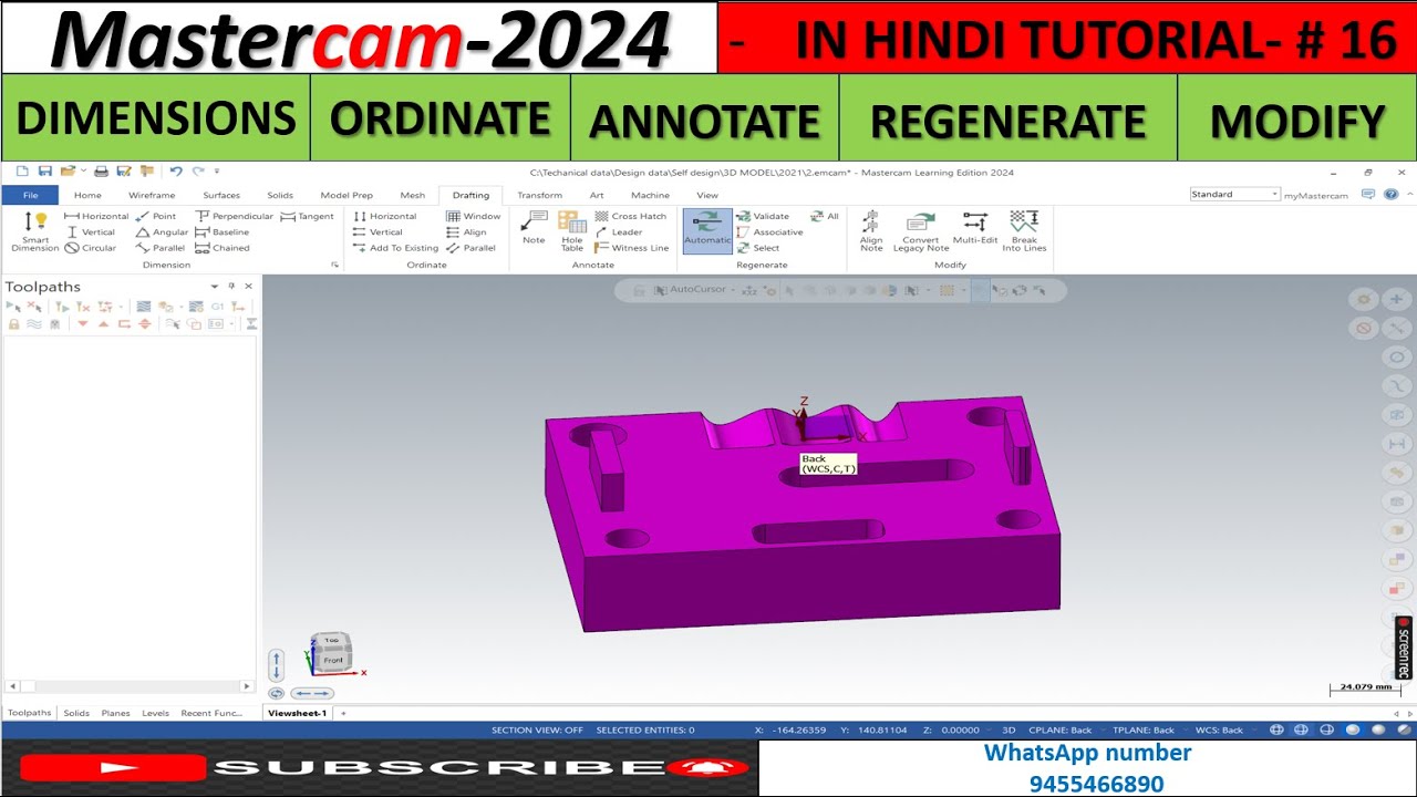 Mastercam Dimensions |Ordinate |Annotate |Regenerate |Modify |Tutorial बारे में संपूर्ण ज्ञान#16 ...
