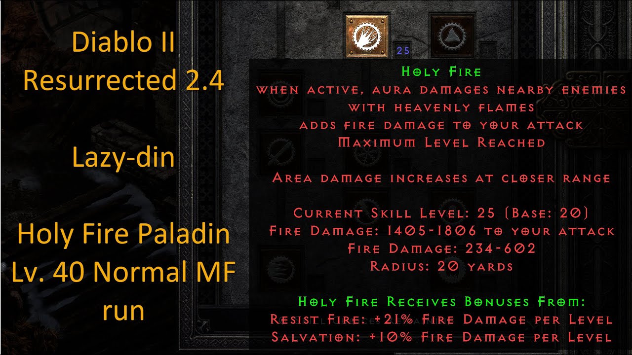 Diablo 2 Resurrected Lazydin Holy Fire Aura Paladin Lv 40 Normal MF Run ...