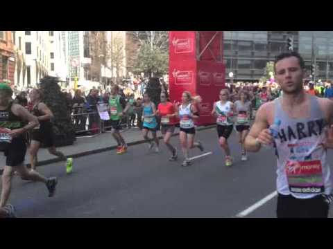 Harry Judd running the London Marathon; mile 23
