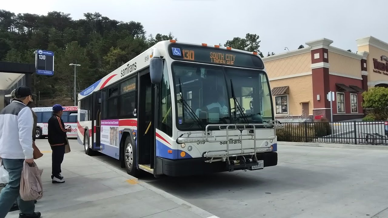 SamTrans Gillig BRT Buses #424 on Route 120, #519 on Route 130, #602 on ...
