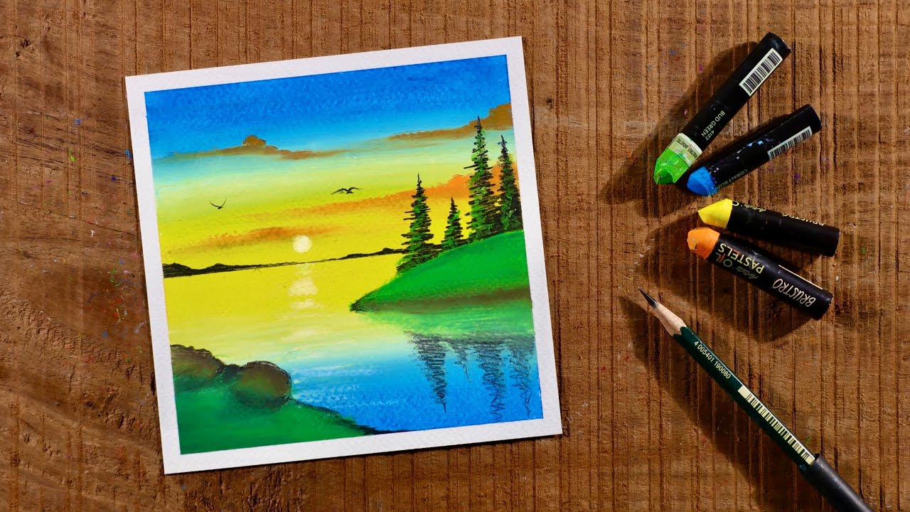 Easy Morning Beautiful Scene / Drawing with Oil Pastels / Step by Step ...