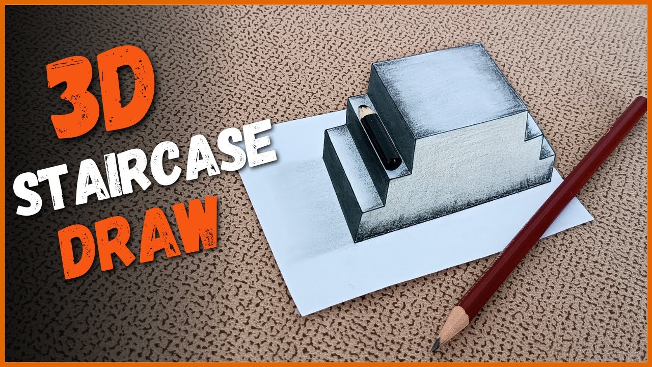 3d staircase:Very easy 3D staircase drawing on paper - YouTube
