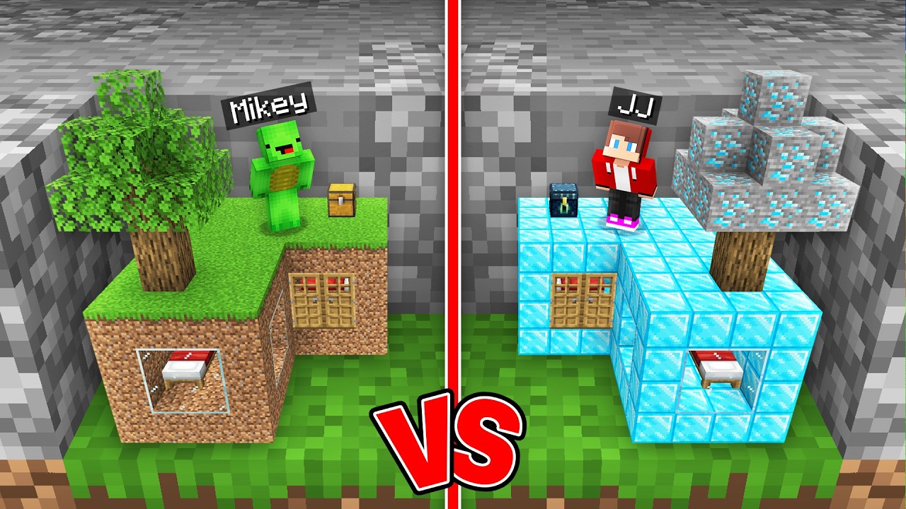 Dirt Tiny Mikey Sky Block vs Diamond Tiny JJ Sky Block Survival Battle in Minecraft ! - Maizen ...