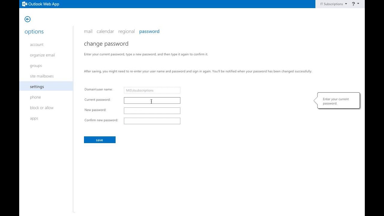 Change Password On Microsoft Outlook Web App Change Password On Microsoft Outlook Web App