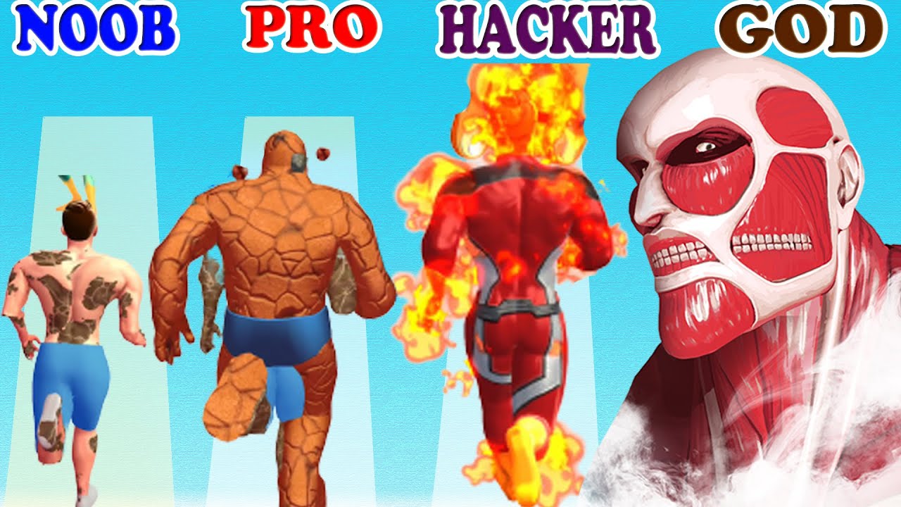 NOOB vs PRO vs HACKER vs GOD in Hero Evolve Runner vs Titan Rush 3D Gameplay - PikaName - YouTube