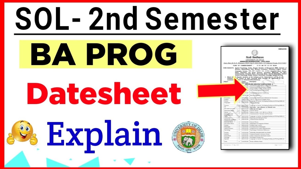 SOL BA PROG Second Semester Datesheet Explain 2023 | SOL BA PROG ...