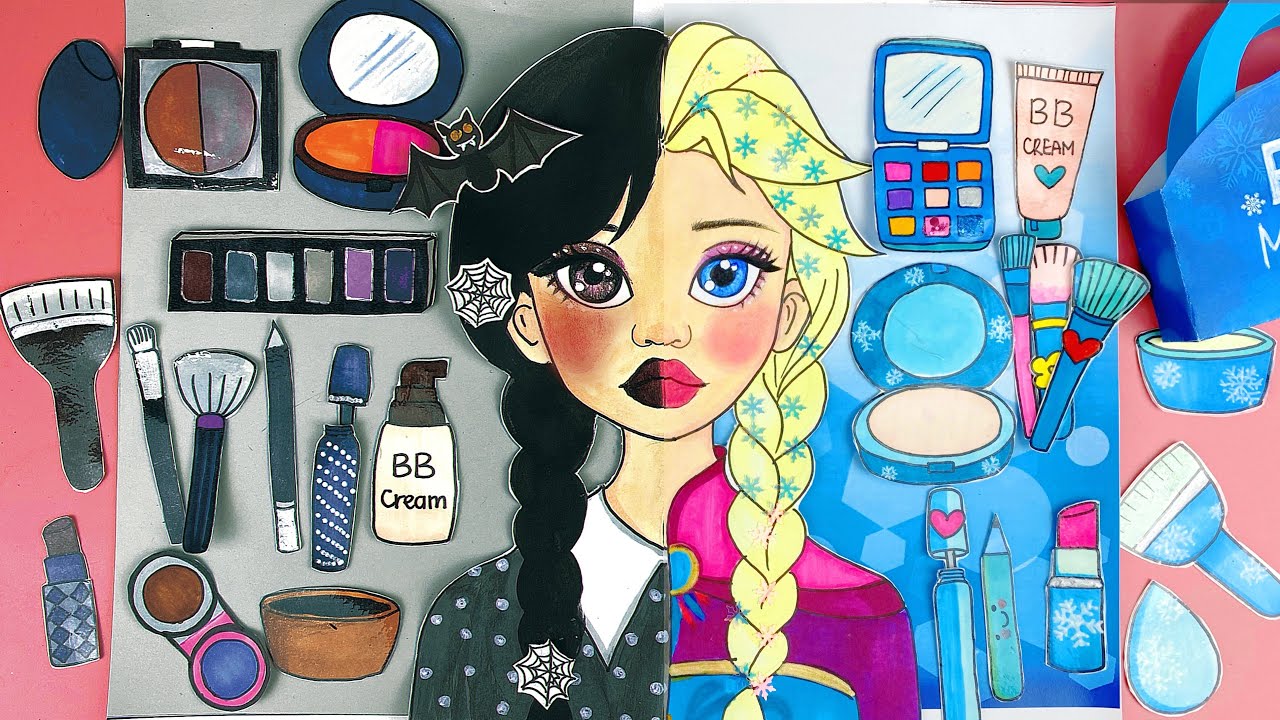 [Paper DIY] Wednesday and Frozen Elsa Make Up💄 Hair Dying 💇‍♀️ ASMR ...