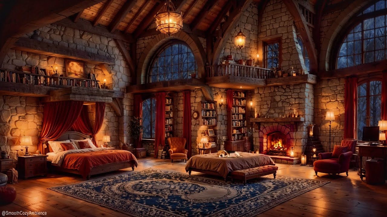 Beautiful Cozy Castle Bedroom - Rain and Thunder Sounds With a Dog ...