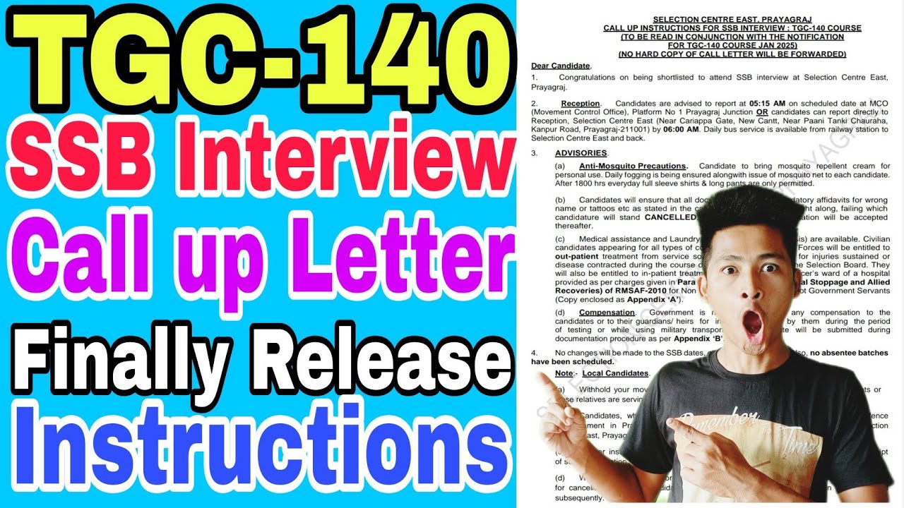 Indian Army TGC-140 SSB interview call up Letter, SSB interview Call up ...