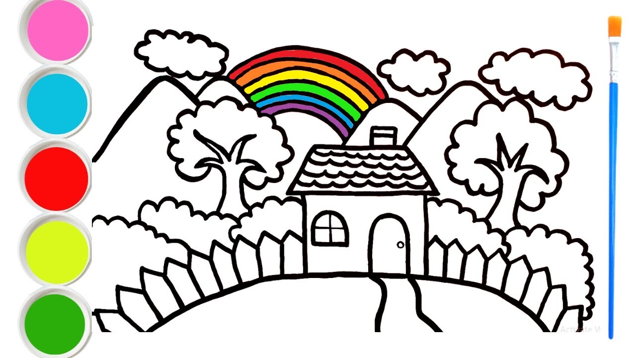 Countryside Landscape Drawing and Coloring Easy Kids and Toddlers | How ...