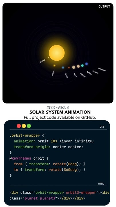 Solar System Animation | 🔥 Daily Mini Coding Project | HTML + CSS + JS | Easy & Creative! - YouTube