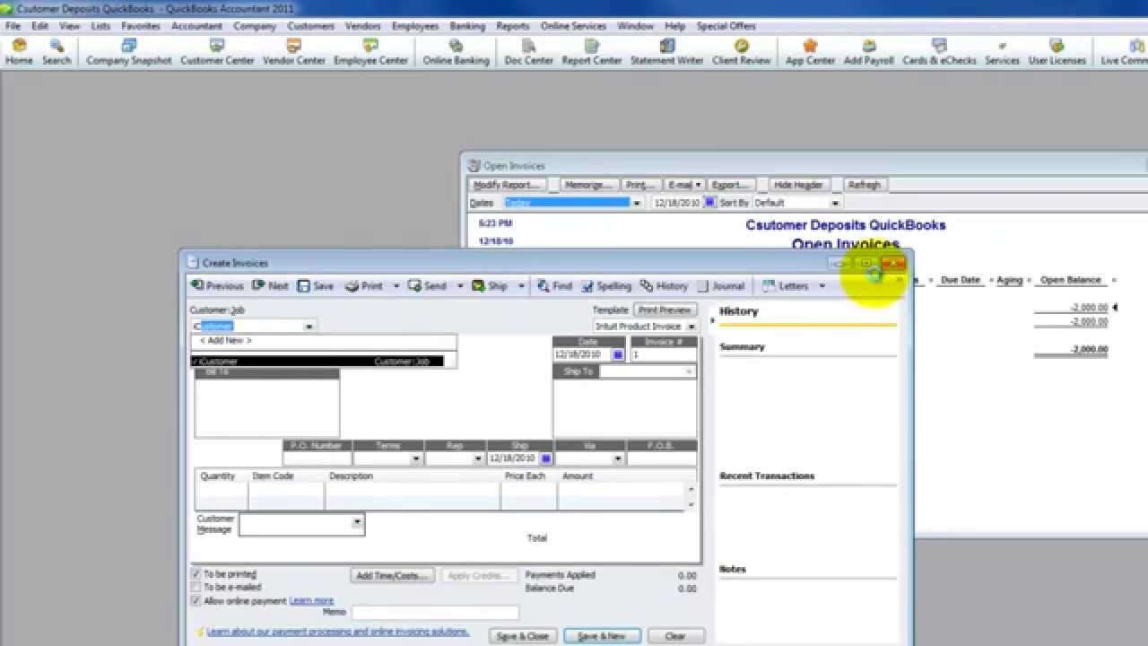 QuickBooks Tutorial - Mastering Customer Deposits and Accounts ...