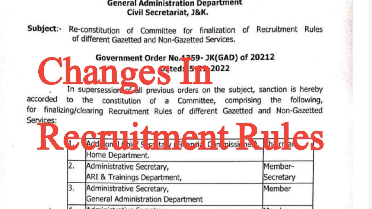 Recruitment Rules Changes | Jkgad Order - YouTube