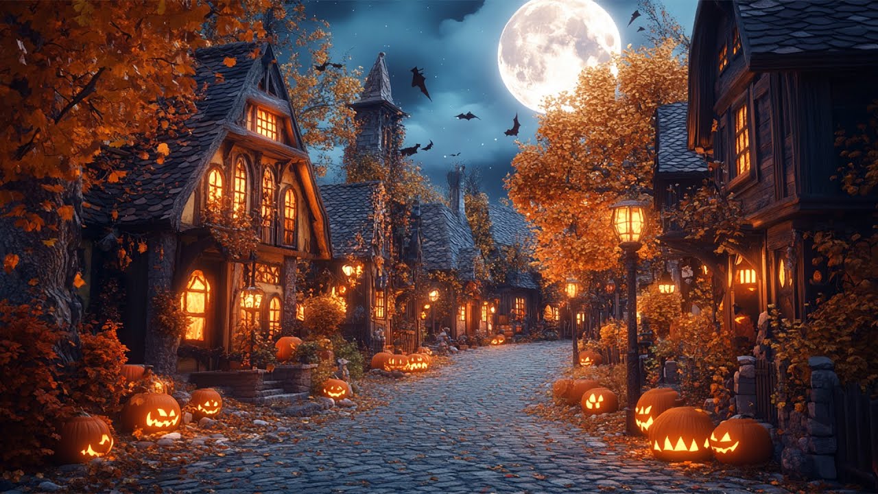 Spooky Autumn Village Halloween Ambience🎃Halloween Music🎃Relaxing ...