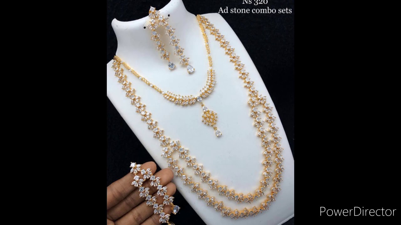 AD stone combo set jewellery ||| AD stone necklace collection - YouTube